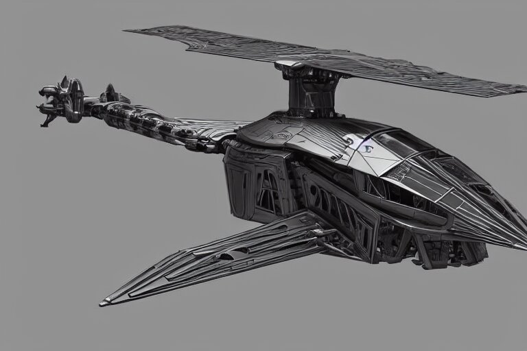 concept art of a futuristic helicopter, in gunmetal grey, extrem ...