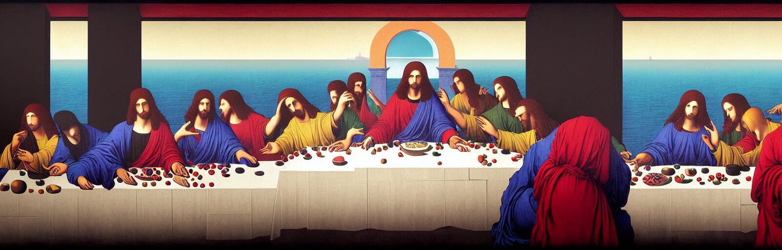 Lexica - Colorful!!! the last supper by rene magritte, cyberpunk ...