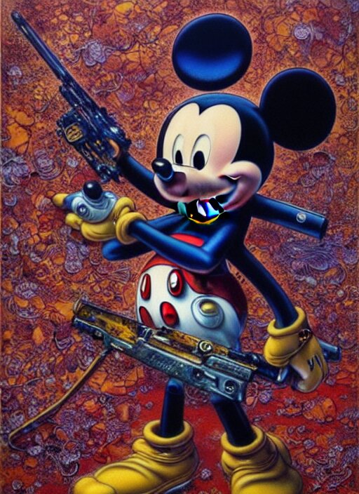 Lexica - Realistic detailed image of Mickey Mouse with a gun ,Ayami ...
