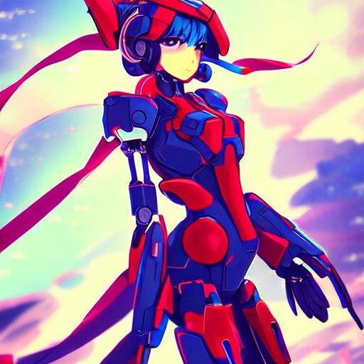 Lexica - Digital anime art, cute mech girl wearing a red mech suit and ...