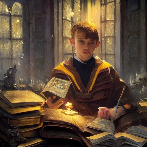 an oil painting of a portrait of a handsome hogwarts boy in huff ...