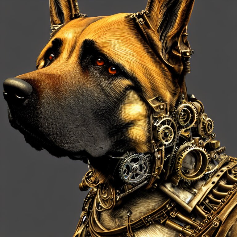 Lexica - Steampunk cybernetic biomechanical german shepard, front ...