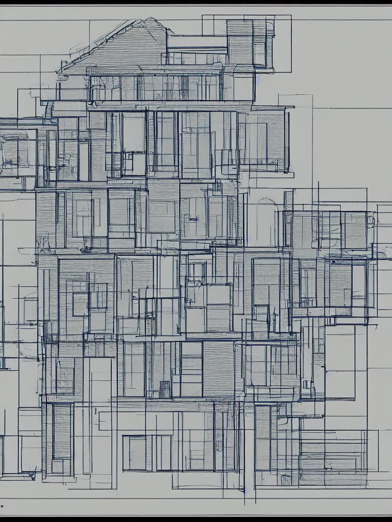 Lexica - Architecture blueprint copy, an impossible building. Vertical ...