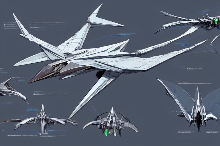 a pteranodon mecha fighter, ultra detailed engineering schematic ...