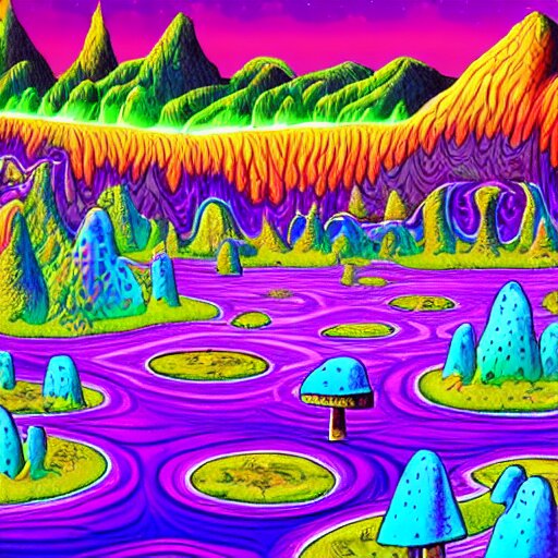 Lexica - Psychedelic mushroom kingdom, dmt, landscape, river, trending ...