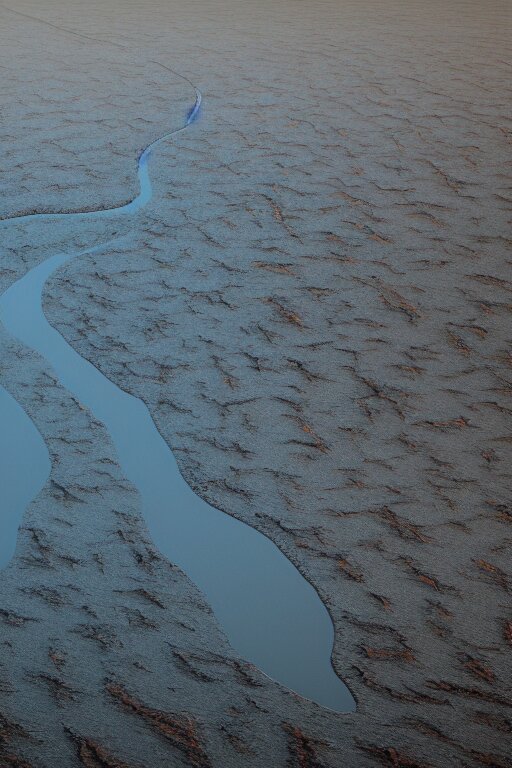 Lexica - Wide angle shot of muddy river delta leading to sea by hiroshi ...