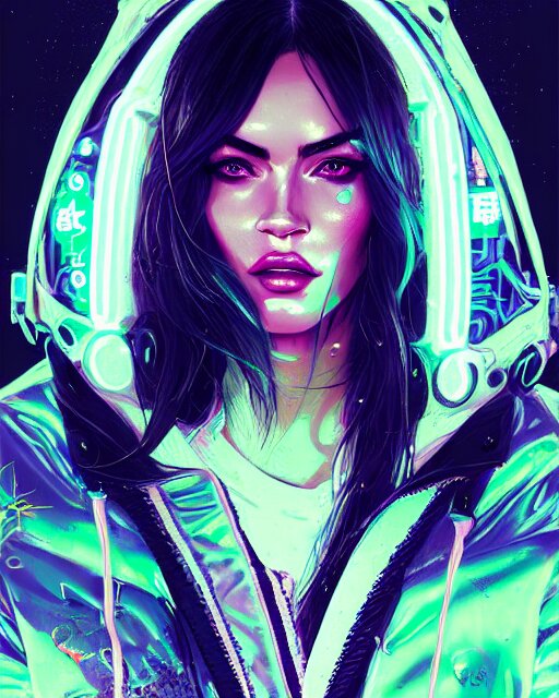 Lexica - Detailed portrait Megan Fox Neon Operator Girl, cyberpunk ...
