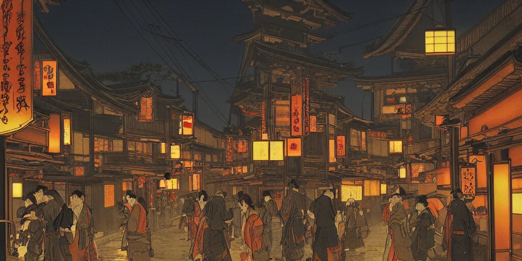Lexica - Feudal japan tokyo street at dusk, on a postcard ...