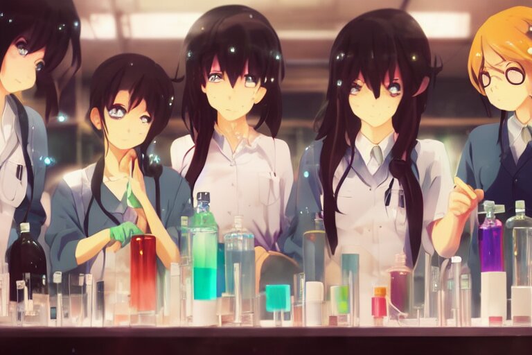 Lexica - Anime girls mixing chemicals in a lab. pixiv, by makoto ...