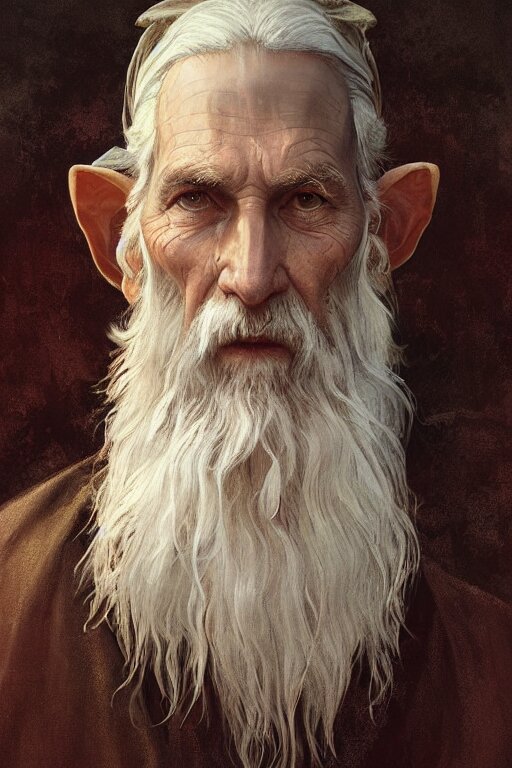 Lexica - A highly detailed portrait painting of an elderly healer elf ...