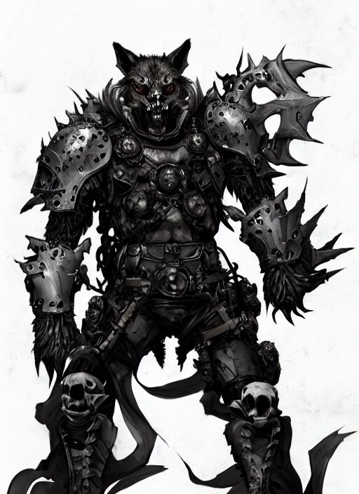 Lexica - Full body portrait of a scary gnoll wolf man. Armour made of ...