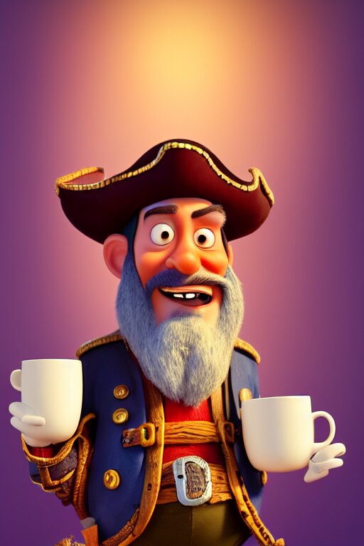 Lexica - Portrait of the pirate blackbeard holding a cup of coffee ...