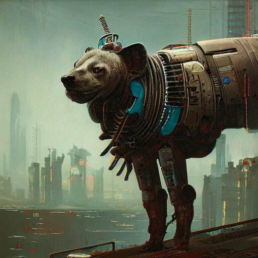 robotic hyena, cyberpunk 2 0 7 7, highly detailed beksinski styl ...