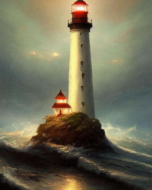 Lexica - A beautiful painting of a singular lighthouse, shining its ...