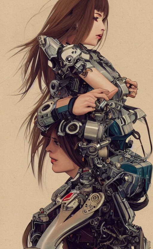 Lexica - Girl, fused legs jet engines, cyborg, vintage clothing, anime ...