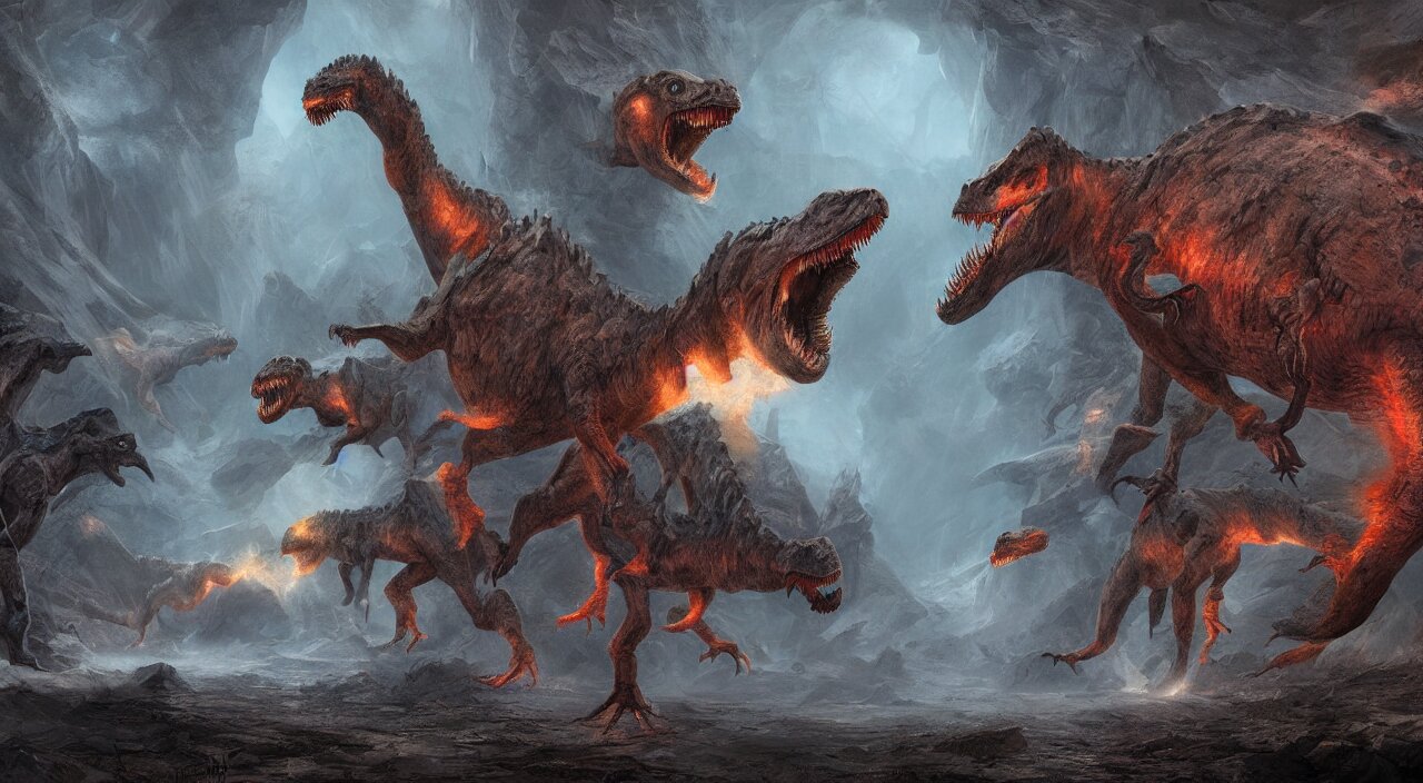 Lexica - Colorful ghost dinosaurs, glowing with magic, trapped in slate ...