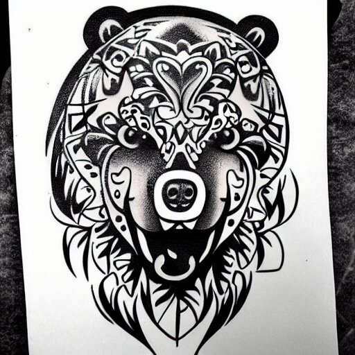 tattoo design, stencil, bear, fierce, - Arthub.ai