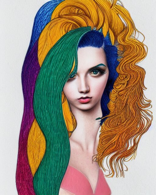Lexica - A young woman with an extravagant hair style, colored pencil ...