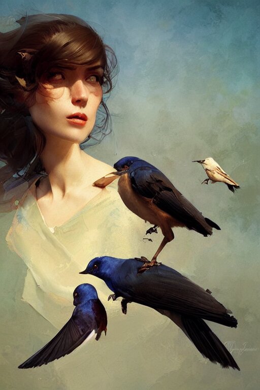 Lexica - Birds flying, wings, flock of brown black blue birds, oil ...