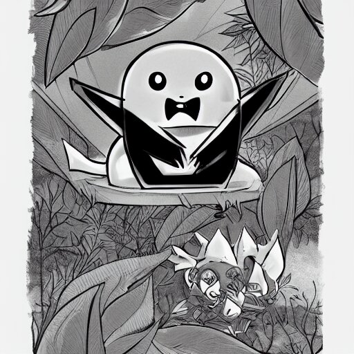 dark, cute, grayscale, void living'leaves bush'creature, bright ...