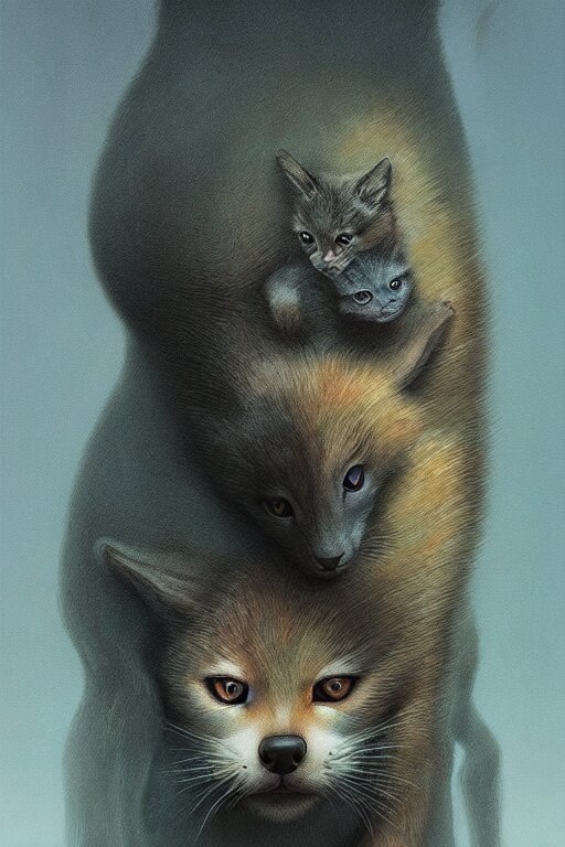 Lexica - Painting of hybrid between baby cat & baby wolf, intercrossed ...