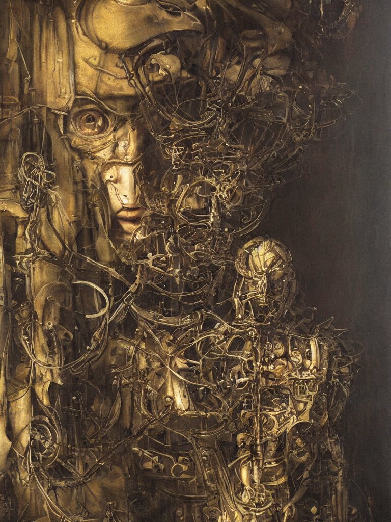 Lexica - Beautiful oil clean painting biomechanical portrait of man ...
