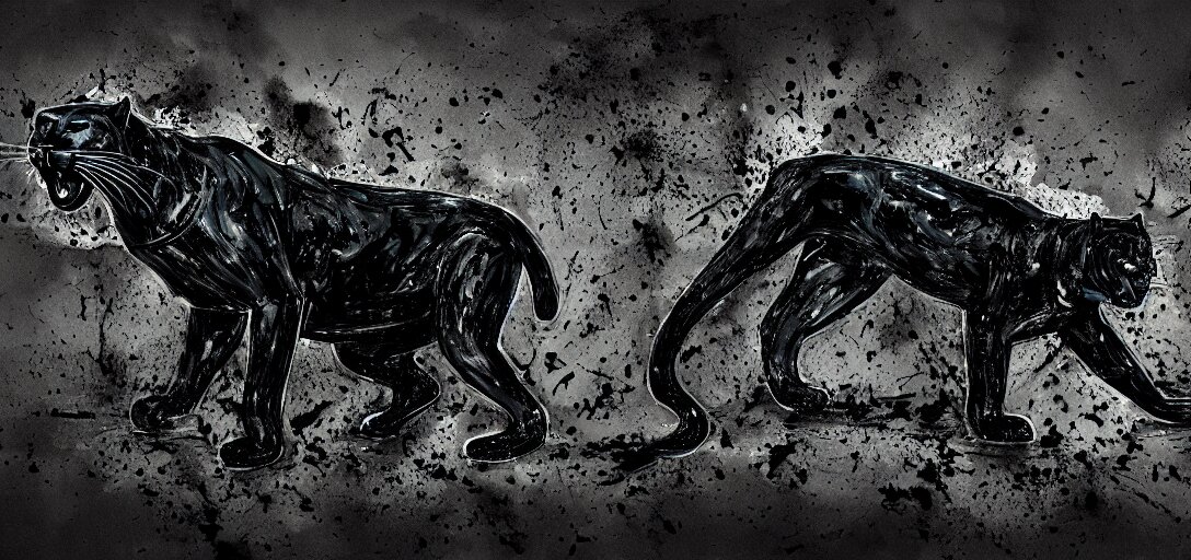 Lexica - A panther, made of tar, in a suburban backyard, sticky, full ...