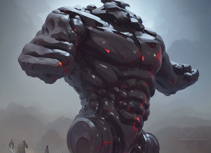 Lexica - Epicly designed very muscular stone obsidian robot with human ...