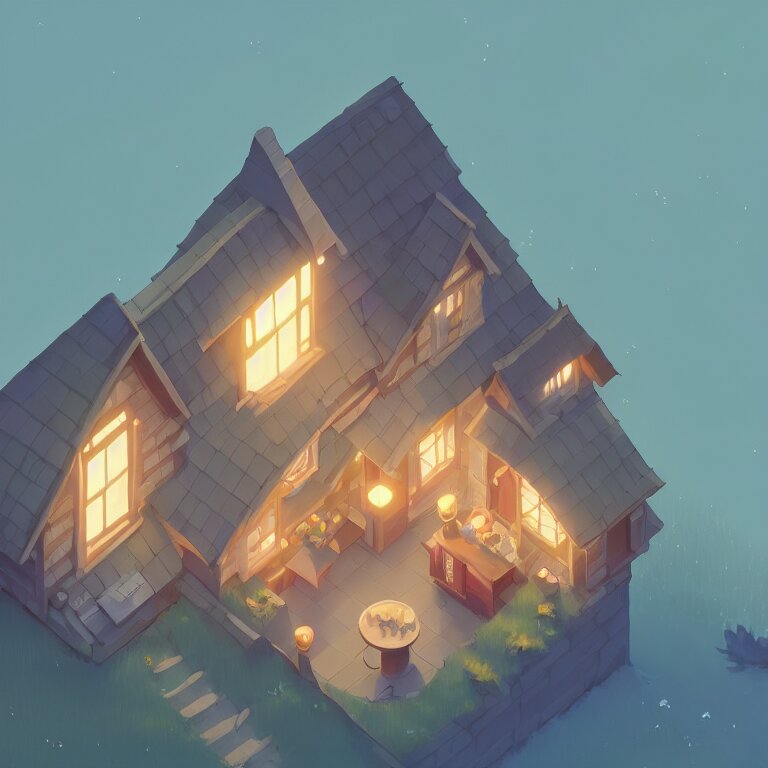 Lexica - Isometric view, a lovely cottage, plain background, cory ...