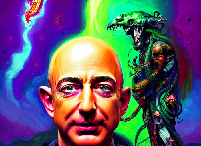 Lexica - A psychedelic portrait of evil demonic jeff bezos holding ...
