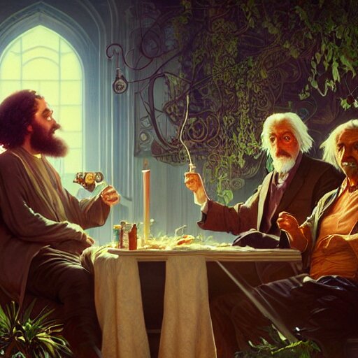 Lexica - Jesus, einstein and darwin are smoking weed, drunk, in the ...