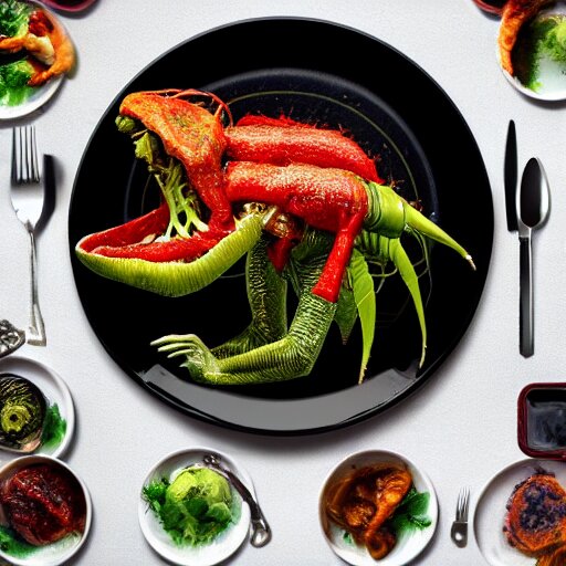 a strange alien meal, photorealistic, 8 k, professional food pho ...