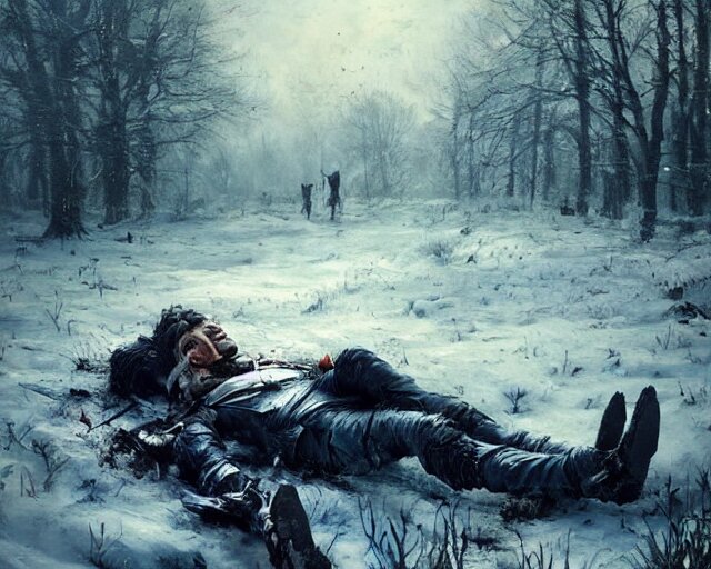 Lexica - Highly realistic oil painting of a wounded knight lying in the ...