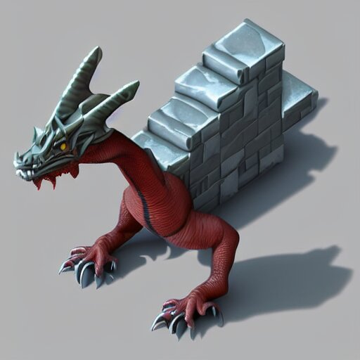 isometric dragon, stylized 3d render, game asset, zoomed out vie ...