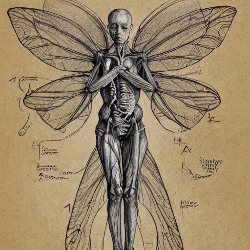 Lexica - Anatomical diagram pencil sketch of a fairy, insanely detailed ...