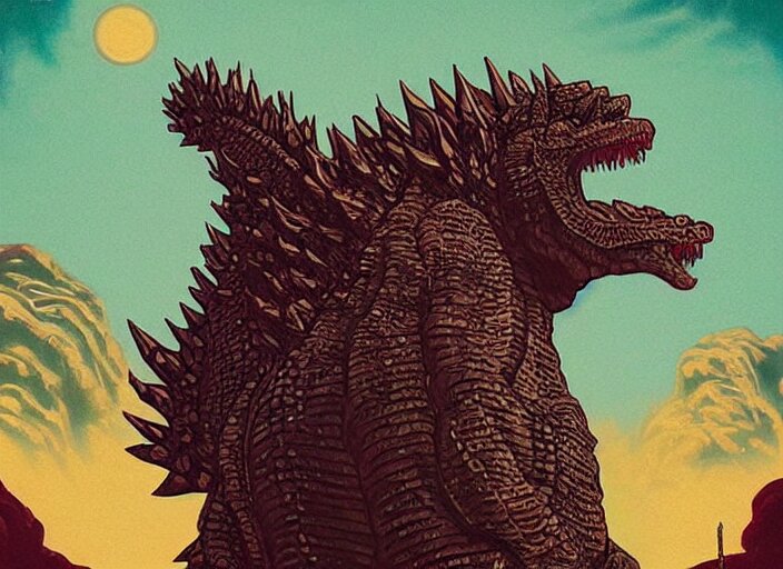 Lexica - Godzilla posing for a school picture, religious painting ...