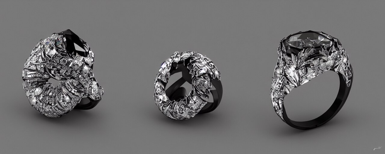 Lexica - Black magic crystal ring, fire, flame, crystal, engravings ...