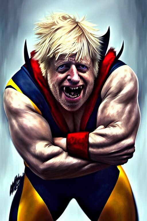 Lexica - Boris Johnson as Hugh Jackman Wolverine, claws are up, X-man ...