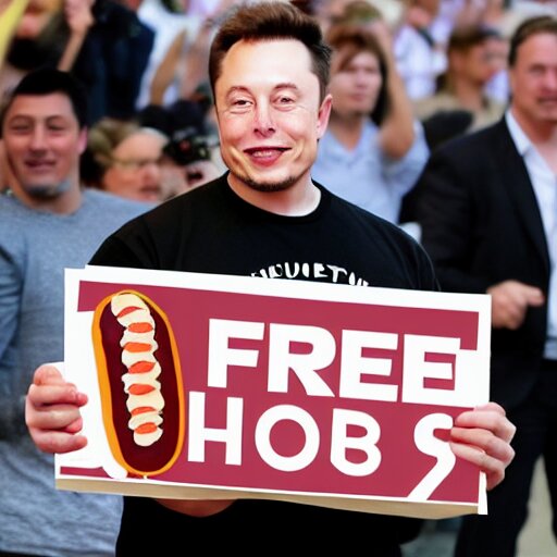 Lexica - Elon Musk holding a sign saying Free Hotdogs, highly detailed ...
