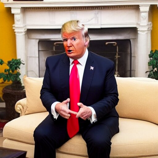 Lexica - Donald Trump sitting on the couch eating a pepperoni pizza