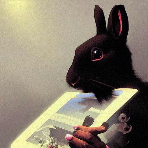 Lexica - A black rabbit watches the news on his smartphone, artstation ...