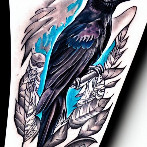 raven, jioness, forest, blue flame, moon, tattoo art by Bryan Al ...