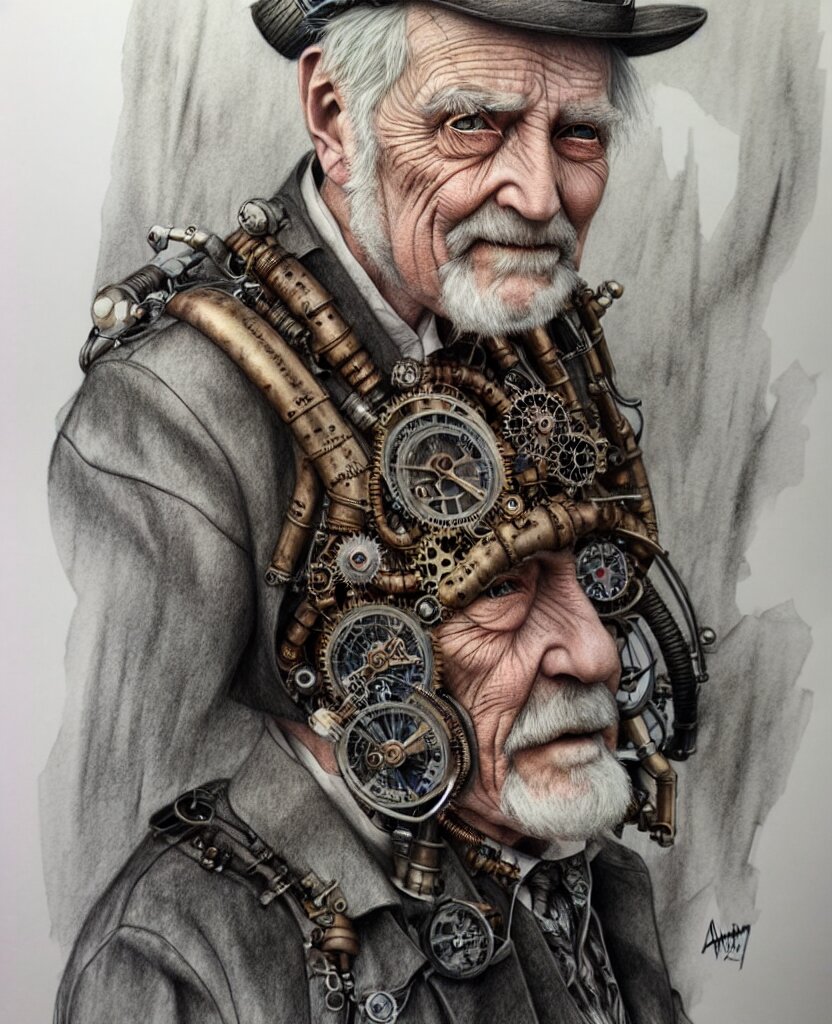 Lexica - Hyper realistic full figure pencil drawing of an older man ...