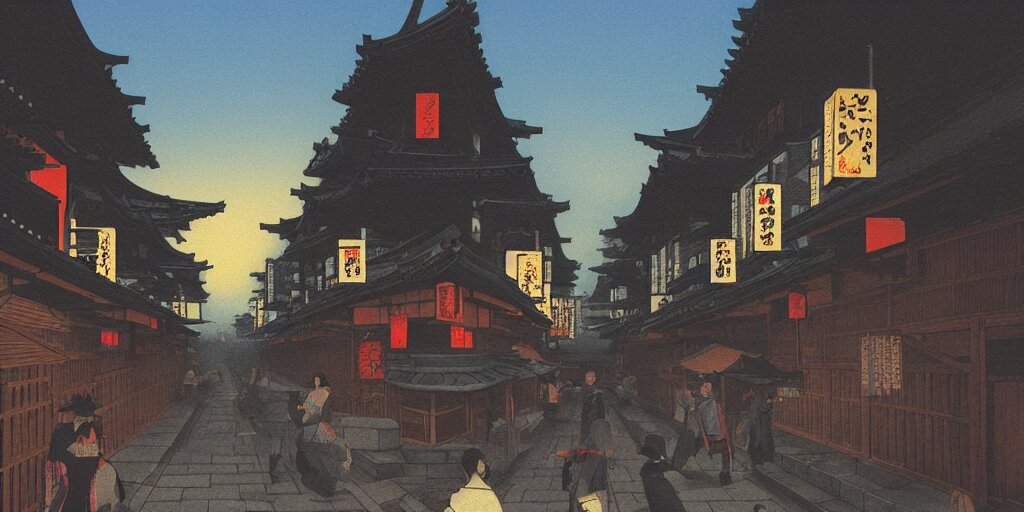 Lexica - Feudal japan tokyo street at dusk, on a postcard ...