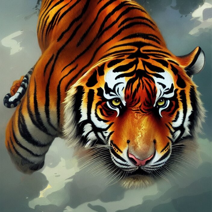 Lexica - Excellent painted portrait of tiger, high quality masterpiece ...
