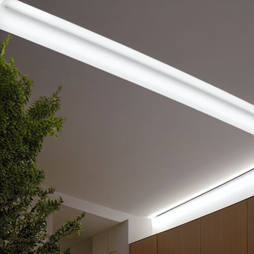 Lexica - Looking up at roof skylight with led strip light surround ...