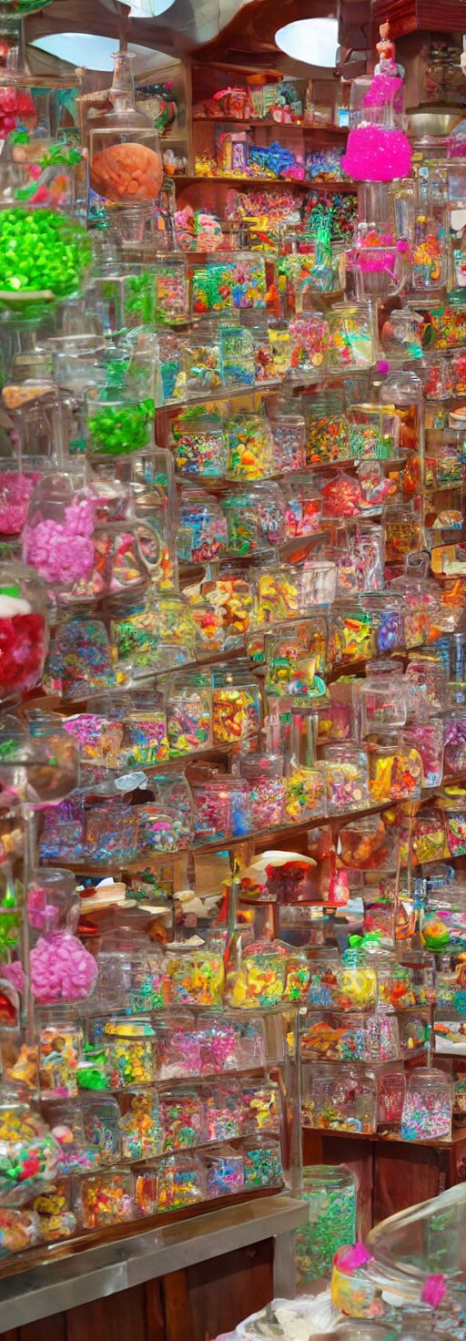 Lexica - Inside a magical candy shop filled with glass jars of novelty ...