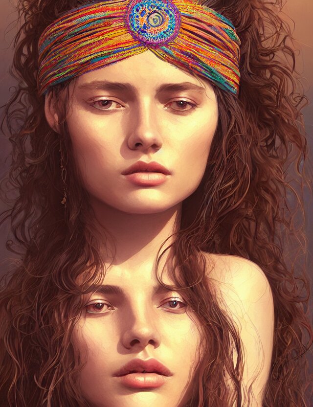 Lexica - Portrait of a young woman wearing boho clothing, hippie girl ...