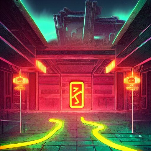 Lexica - Neon ancient ruins, digital art, retrowave art, trending on ...