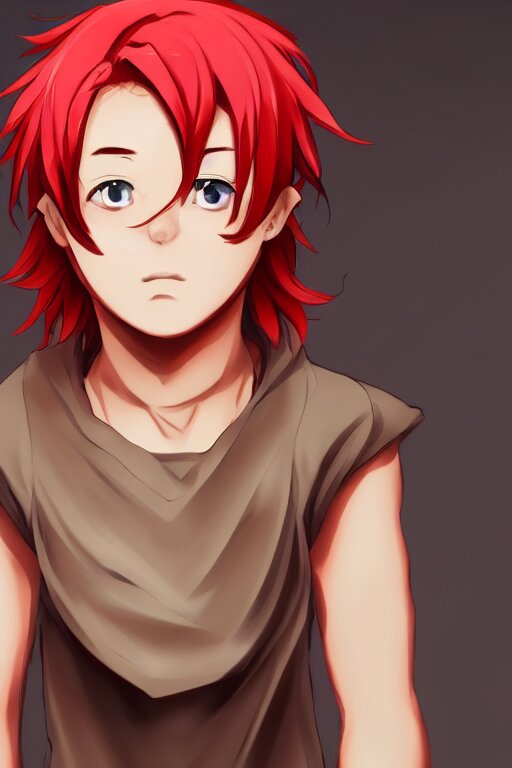 Lexica - Portrait of young anime guy with red hair and flaming eyes ...